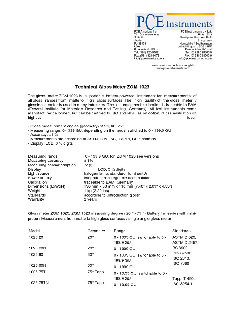 Gloss Meter PCE - 75degrees | PDF | Equipment | Science