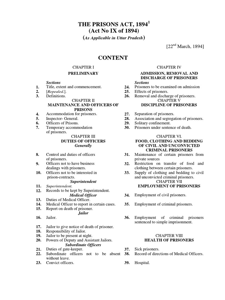 Prisons Act 1894 | PDF | Prison | Solitary Confinement