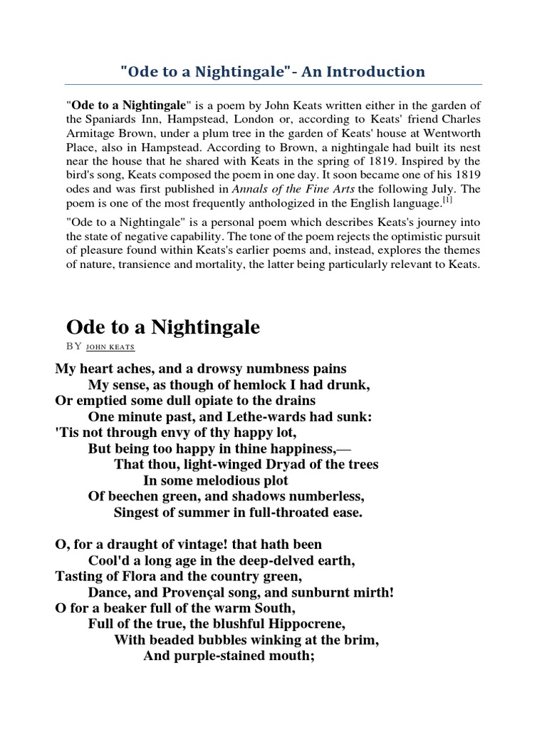 Ode To A Nightingale-Introduction. | PDF | John Keats
