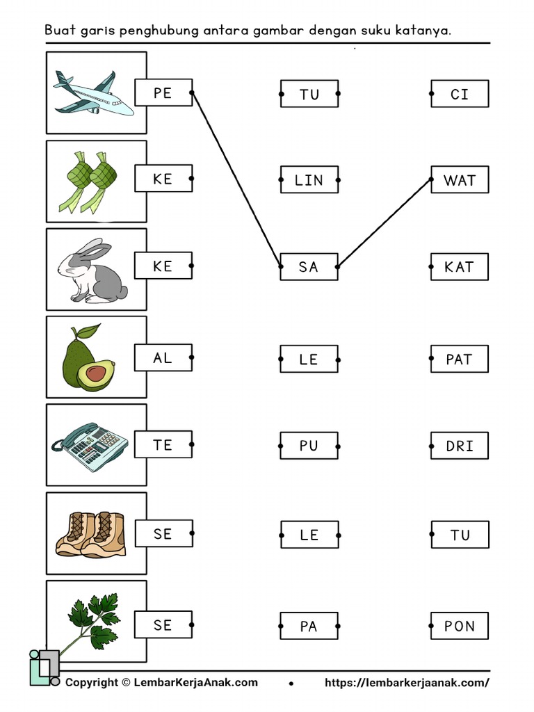 Latihan Membaca - Menghubungkan 3 Suku Kata | PDF