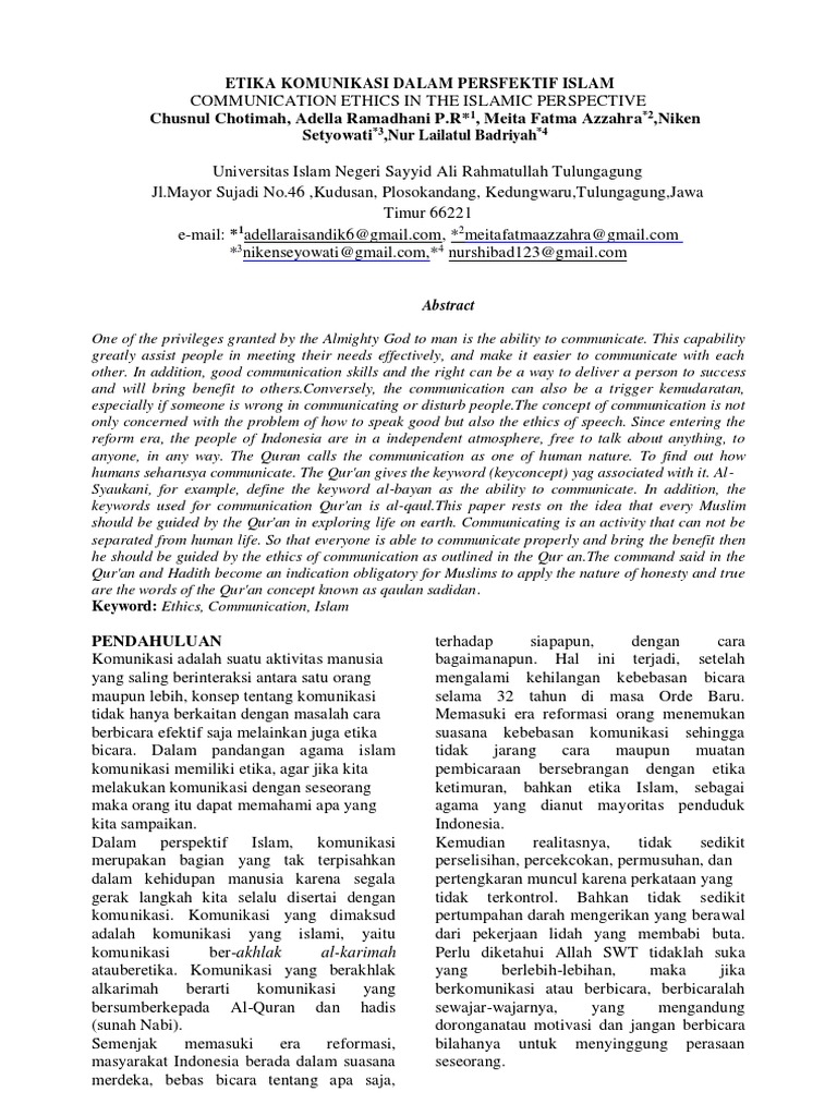 Etika Komunikasi Dalam Persfektif Islam Chusnul Chotimah, Adella Ramadhani P.R, Meita Fatma ...
