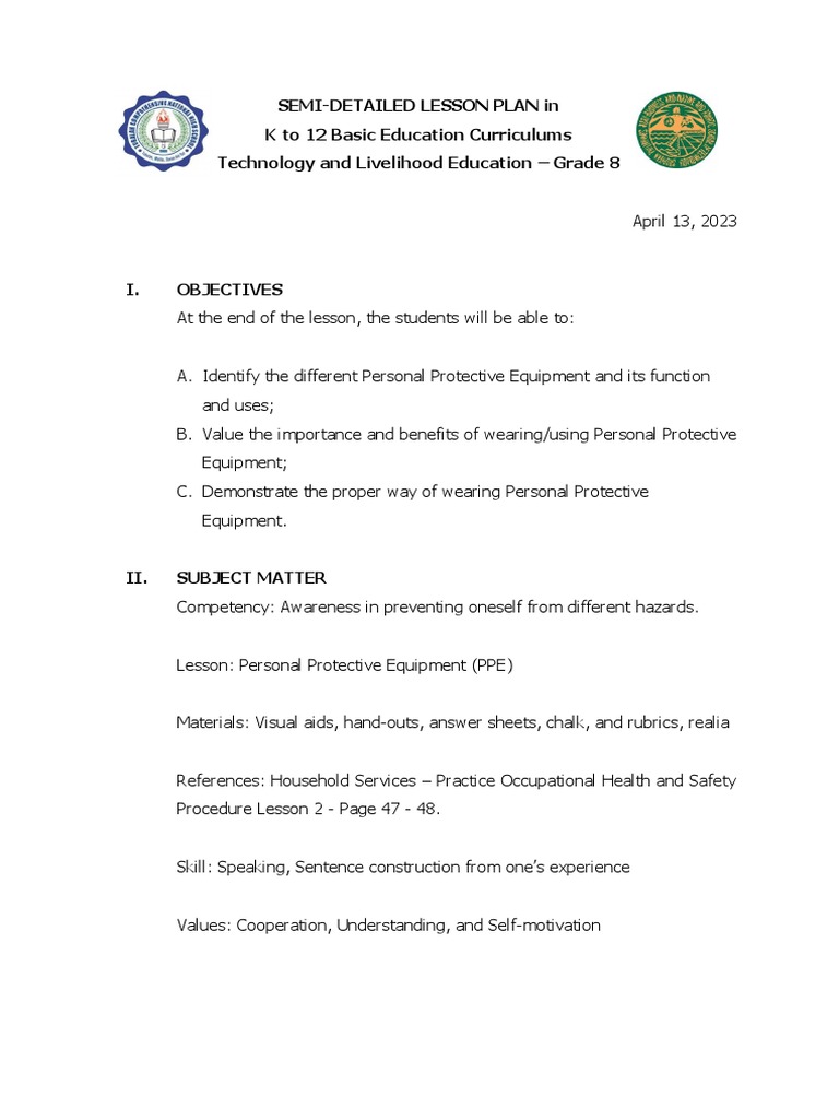 PPE Lesson Plan for Grade 8 Students | PDF | Glasses | Personal ...