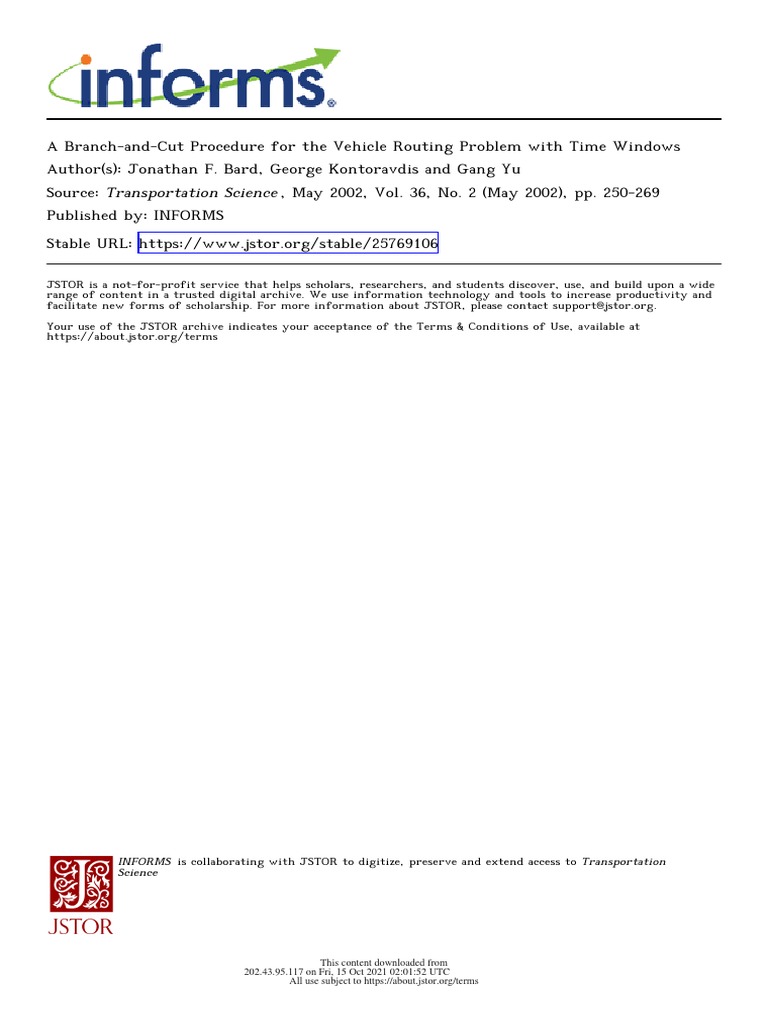 A Branch-and-Cut Procedure for Solving the Vehicle Routing Problem with Time Windows | PDF ...