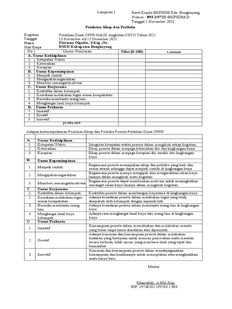 Form Penilaian Mentor | PDF