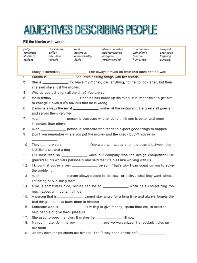 Adjective Describe People | PDF