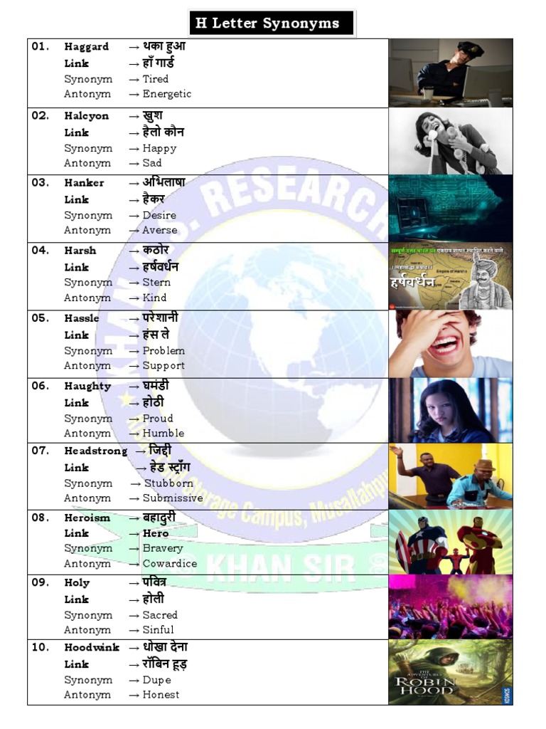 H Synonyms & Antonyms Guide | PDF