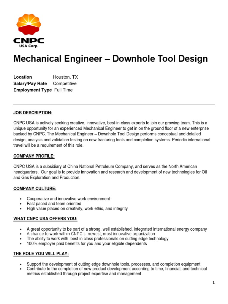 Mechanical Engineer Downhole Tool Design | PDF | Engineering ...