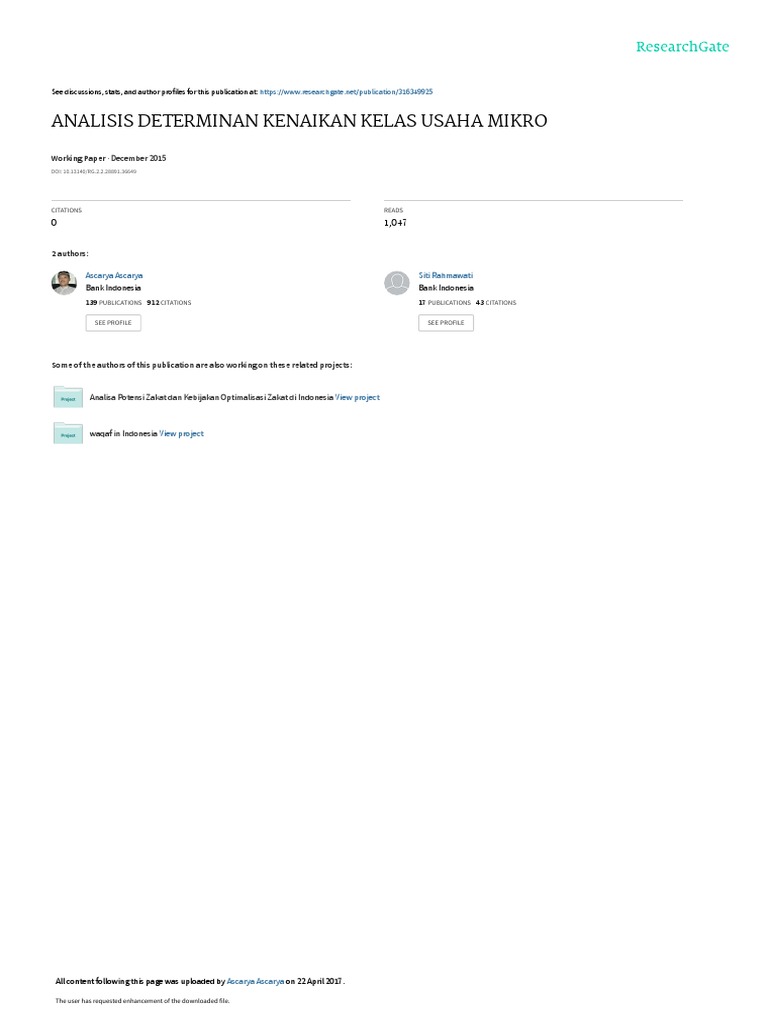 Analisis Determinan Kenaikan Kelas Usaha Mikro: December 2015 | PDF