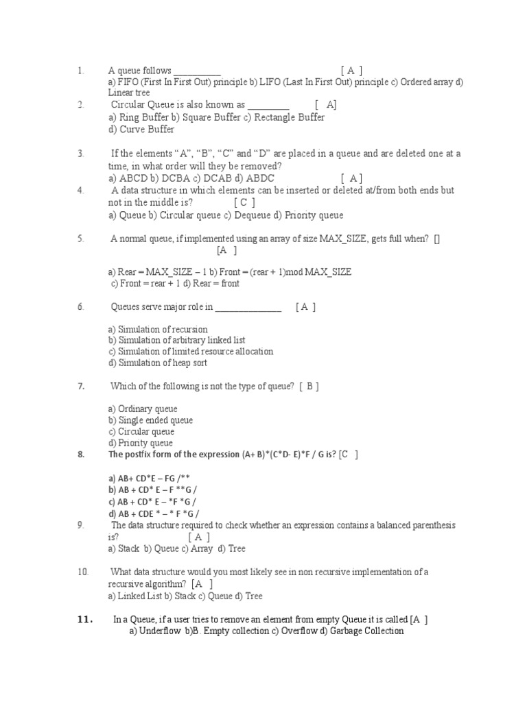 MCQ - FILL in The Balnks | PDF | Queue (Abstract Data Type) | Computer Data