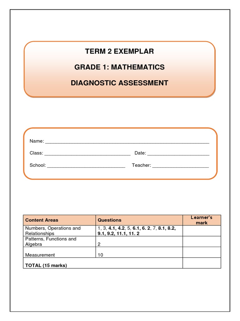 Exemplar Gr1 Maths Diagnostic Assessment - Term 2 - 2021 | PDF ...