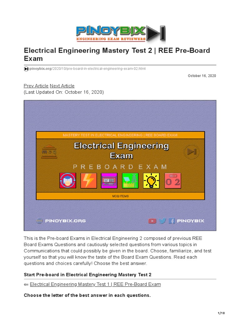 Electrical Engineering Pre-Board Exam 2 | PDF | Series And Parallel ...