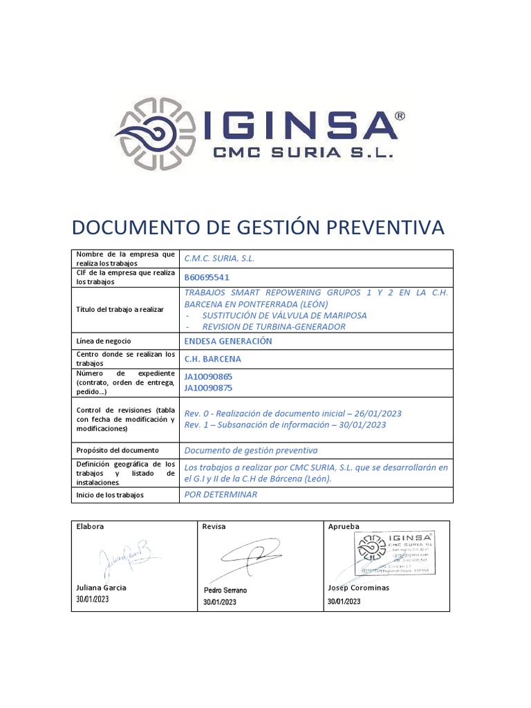 Documento de Gestión Preventiva: C.M.C. SURIA, S.L | PDF | Andamio | Riesgo