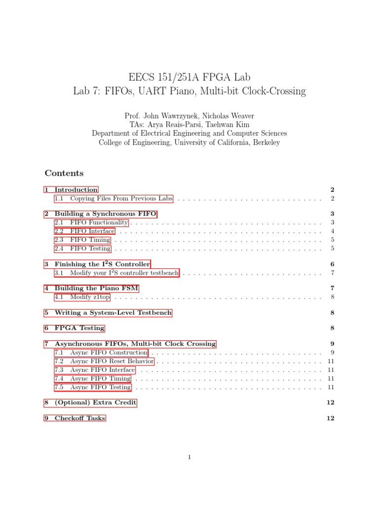 Eecs 151/251A Fpga Lab Lab 7: Fifos, Uart Piano, Multi-Bit Clock-Crossing | PDF | Computer ...