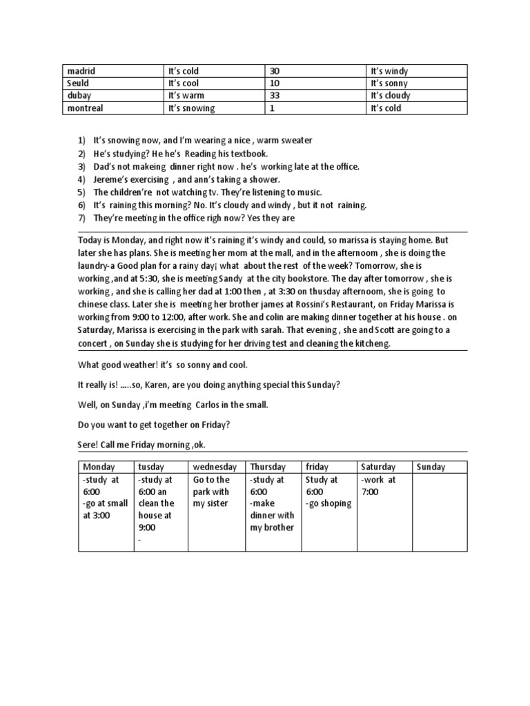 Weekly Weather and Plans Overview | PDF