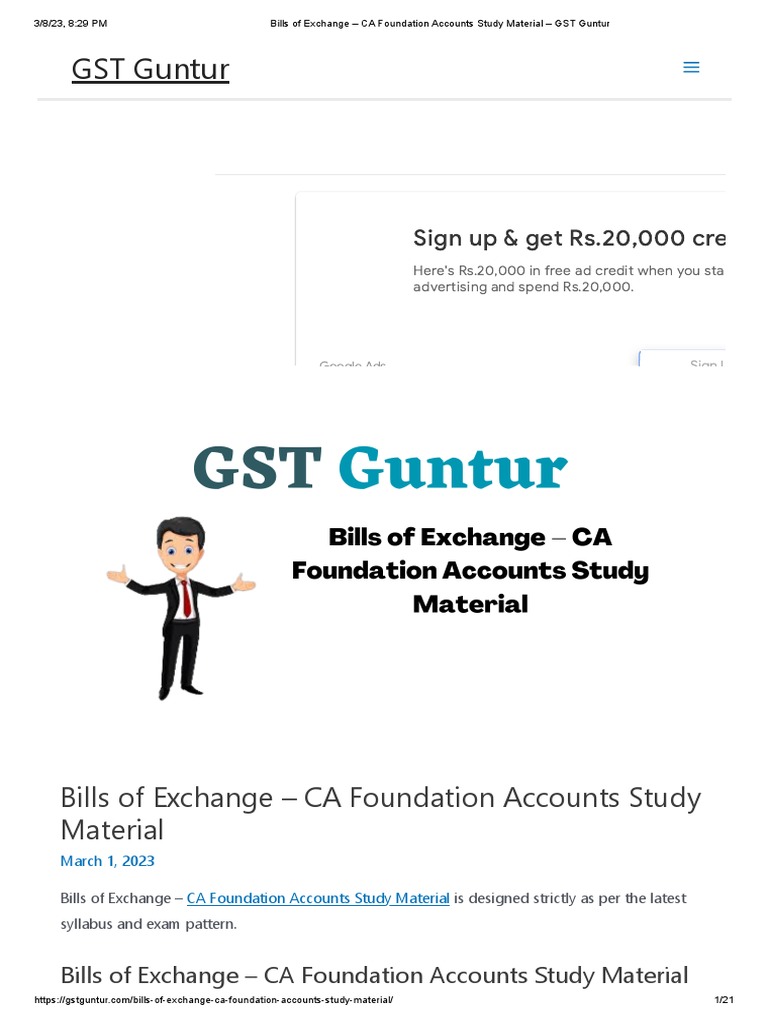 Bills of Exchange - CA Foundation Accounts Study Material - GST Guntur | PDF | Negotiable ...