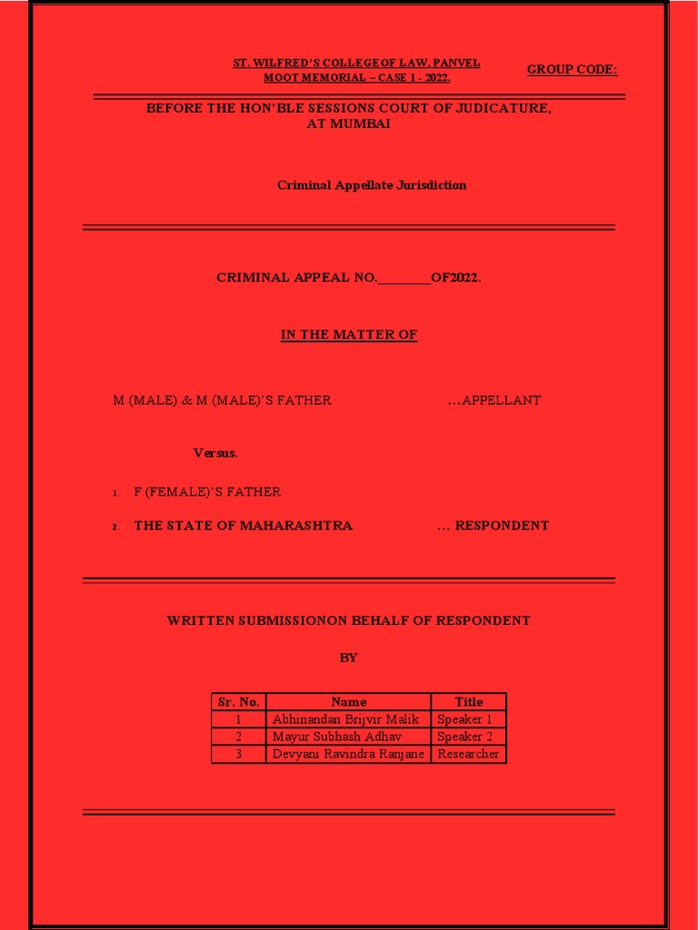 Moot Memorial - Respondent - Case 1 | PDF | Kidnapping | Mootness