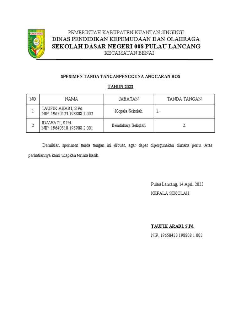 Spesimen Tanda Tangan Bos | PDF