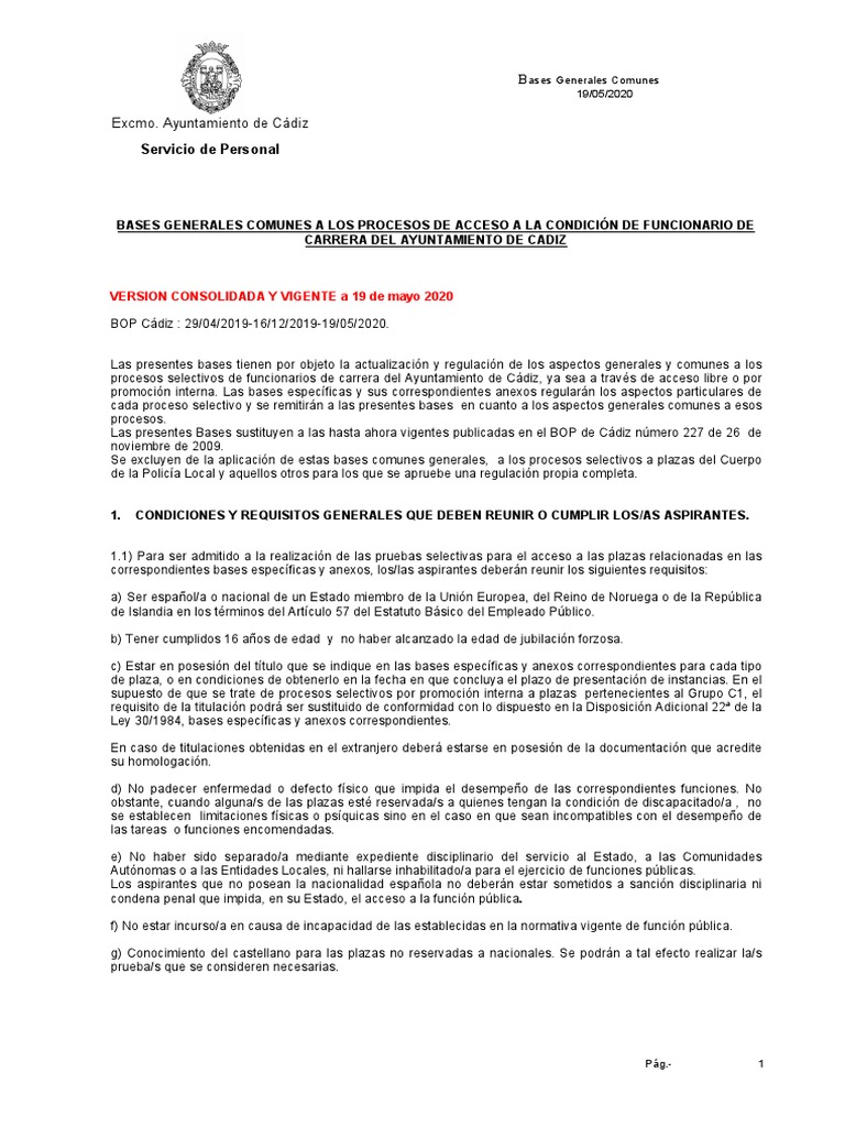 Bases generales comunes para el acceso a plazas de funcionario de ...