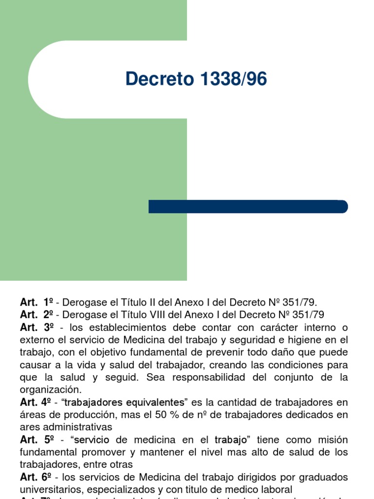 Decreto 1338 | Seguridad y salud ocupacional | Medicina | Prueba ...