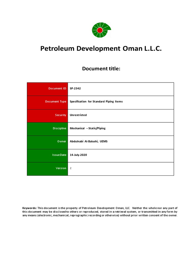 PDO Specification for Piping Items | PDF | Valve | Pipe (Fluid Conveyance)