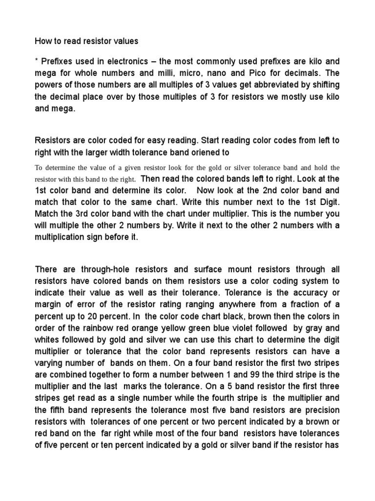 Summary - Resistor Reading | PDF