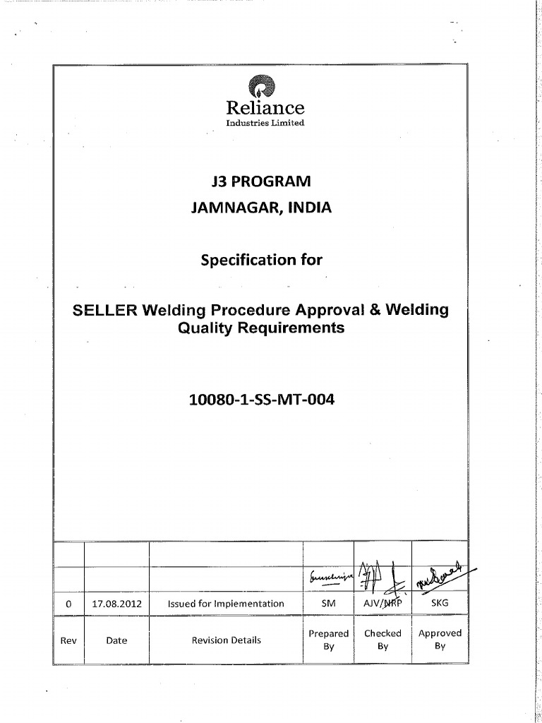 10080-1-SS-MT-004 - (Seller Welding Proc Approval) | PDF