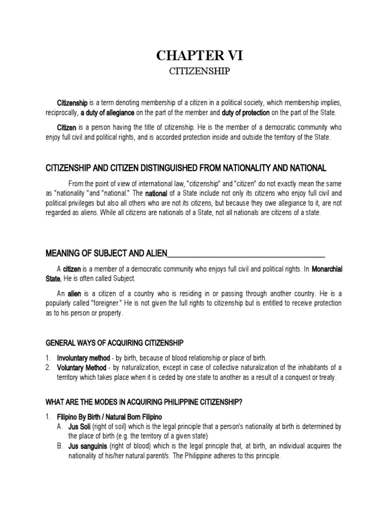 CHAPTER 6 Citizenship | PDF | Naturalization | Citizenship