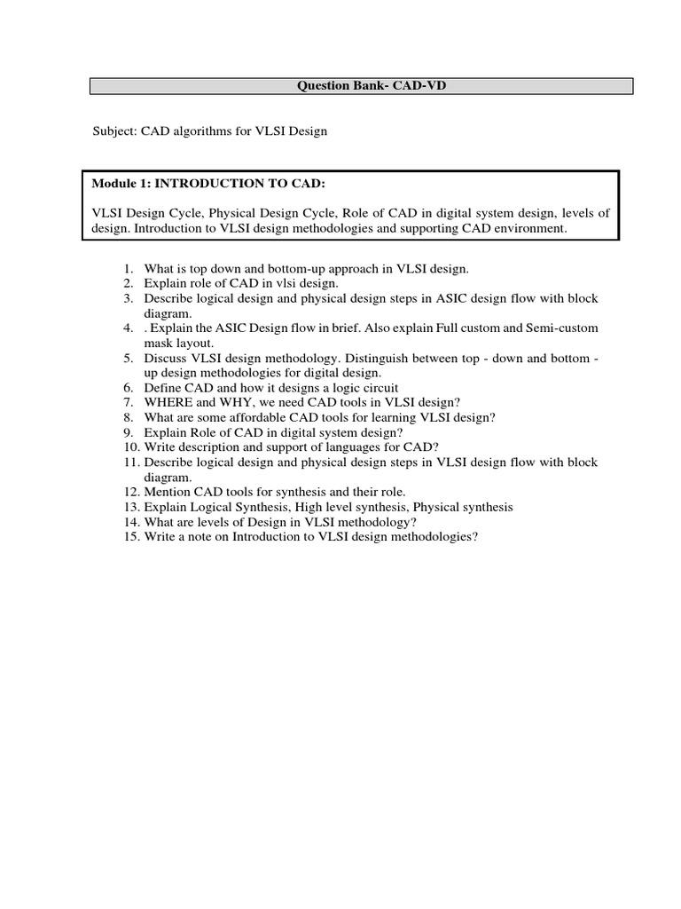 CAD Algorithms for VLSI Design Questions | PDF | Logic Synthesis | Hardware Description Language