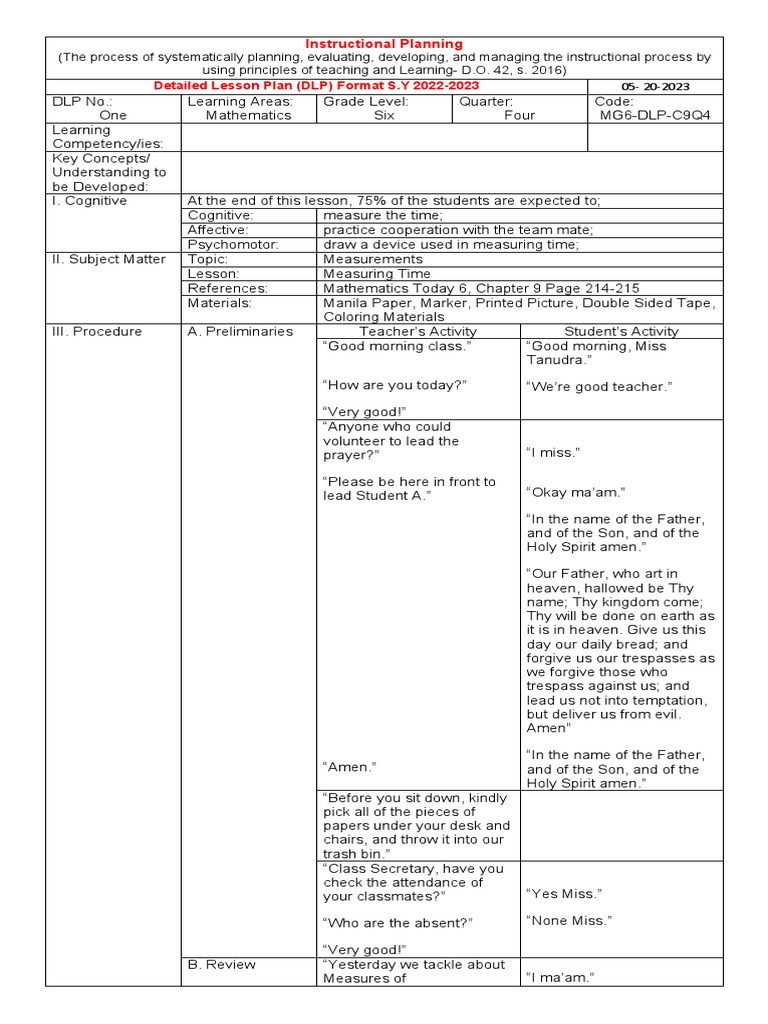 Measuring Time and Cooperation: A Detailed Lesson Plan for Teaching Mathematics to Sixth Graders ...