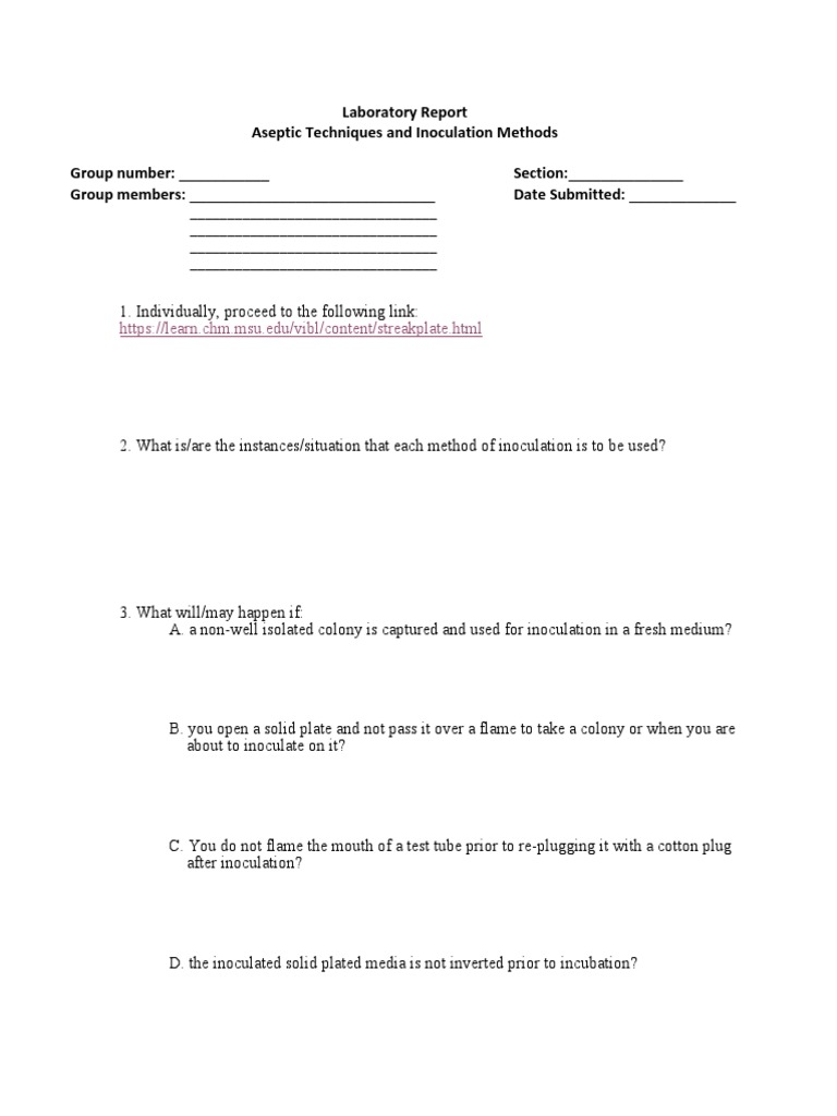 Aseptic Techniques and Inoculation Methods (Guide Questions) | PDF