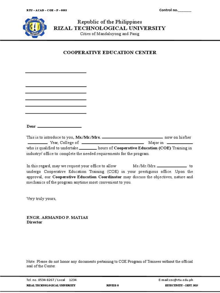 COE Training Request Letter Template | PDF