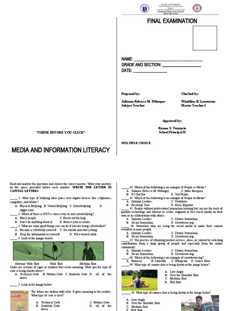 Final Examination: Media and Information Literacy | PDF | Cybercrime | Cyberbullying