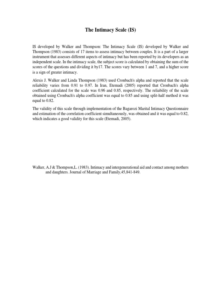 The Intimacy Scale (IS) | PDF