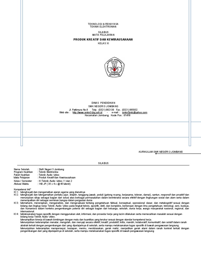 2021 - Silabus XI TAV - C3 - Produk Kreatif Kewirausahaan PKK - SIAP | PDF