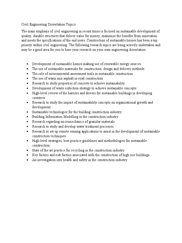 Civil Engineering Dissertation Topics | PDF