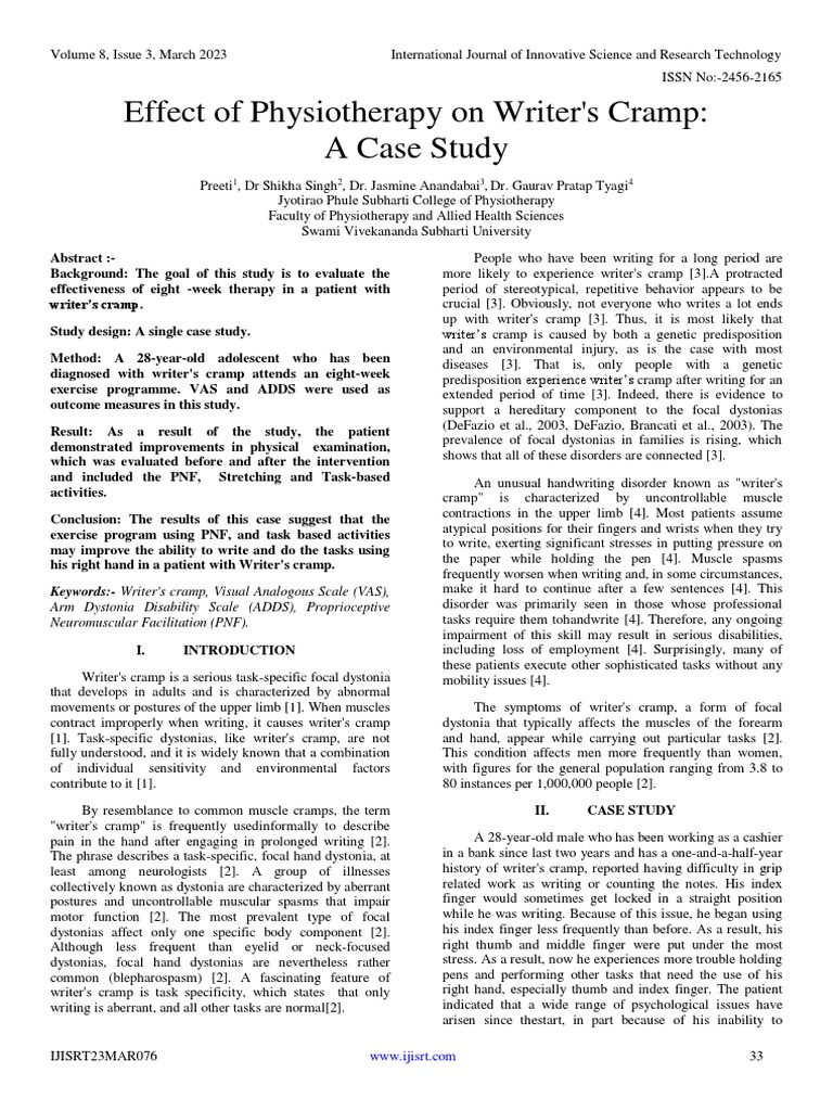 Effect of Physiotherapy On Writer's Cramp: A Case Study | PDF ...