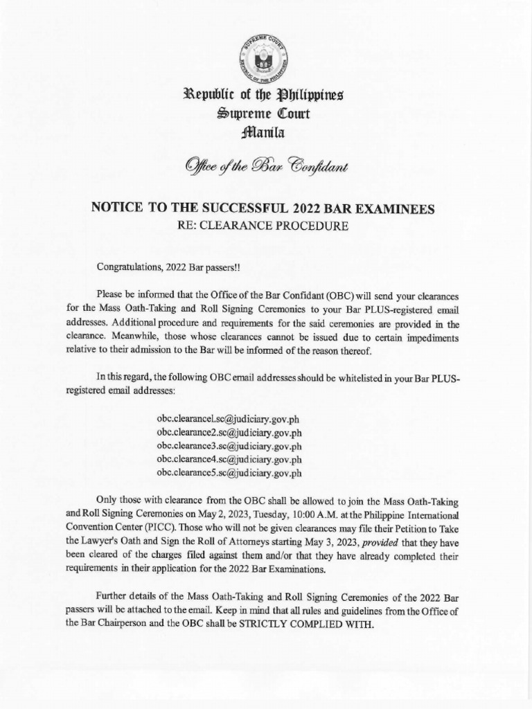 Bar Passers Clearance Procedure | PDF