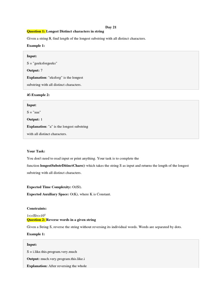 Infytq Practice Problem Day 21 Pdf String Computer Science
