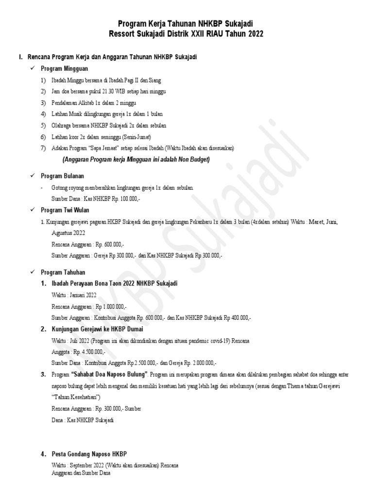 PDF Program Kerja Tahunan 2022 | PDF