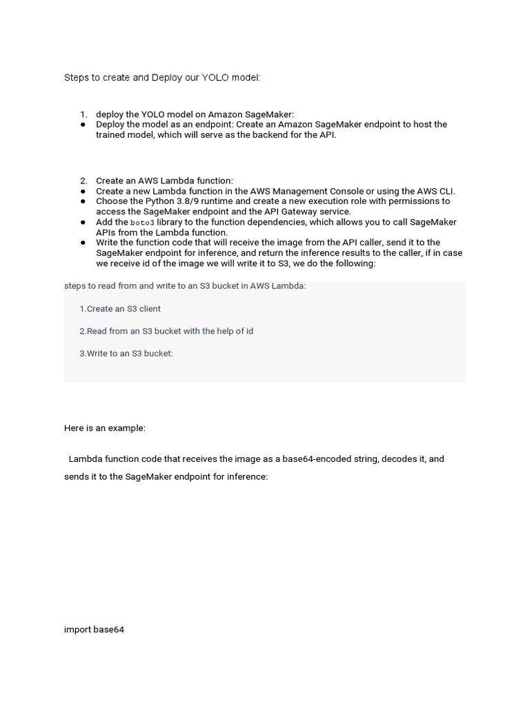 Steps To Create and Deploy Our YOLO Model On AWS Sagemaker | PDF | Amazon Web Services | Runtime ...