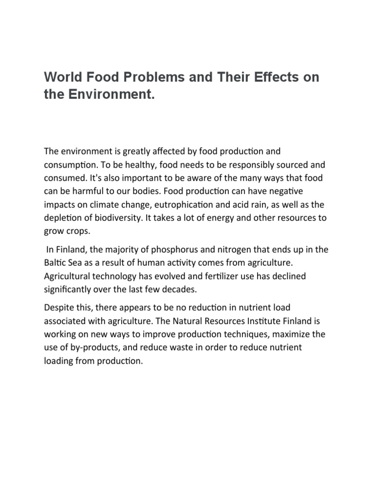 World Food Problems and Their Effects On The Environment | PDF