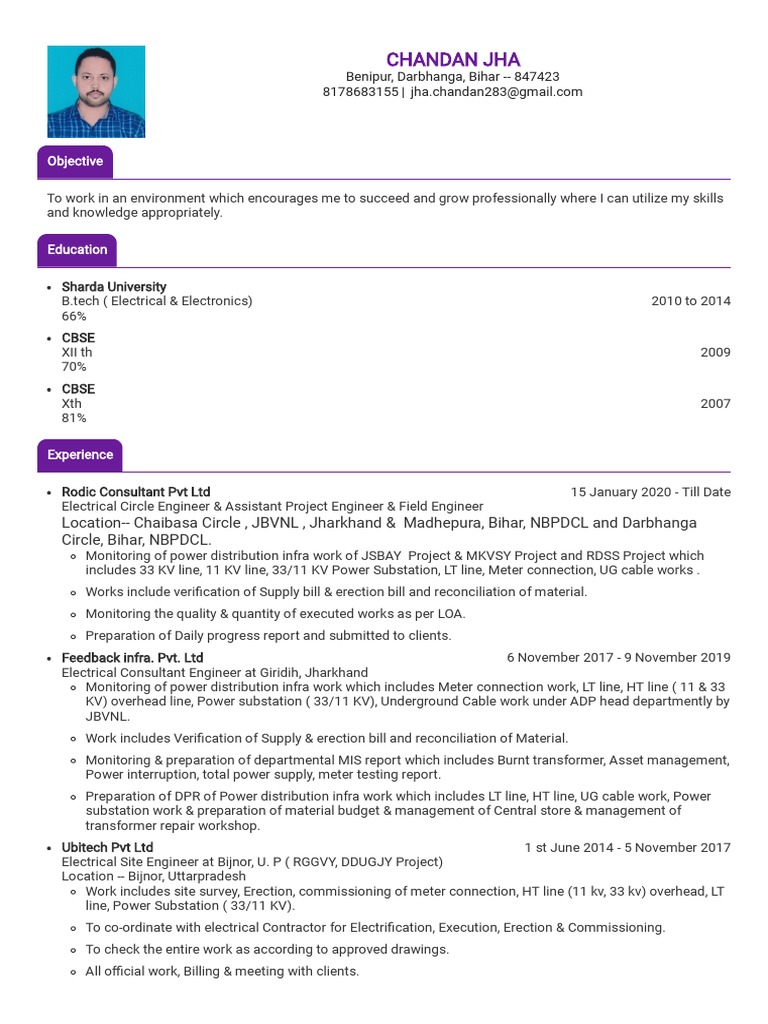 CV Chandan Jha | PDF | Electric Power Distribution | Power (Physics)