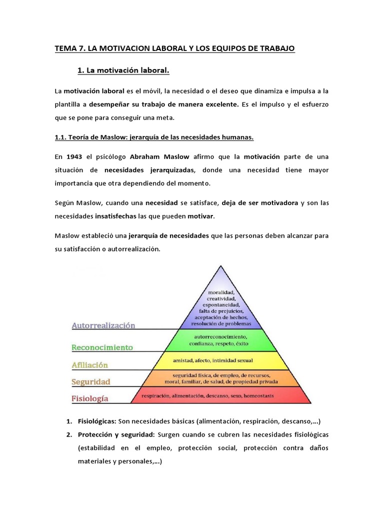 Tema 7. Resumen. La Motivacion Laboral y Los Equipos de Trabajo | PDF | Liderazgo | Motivacional