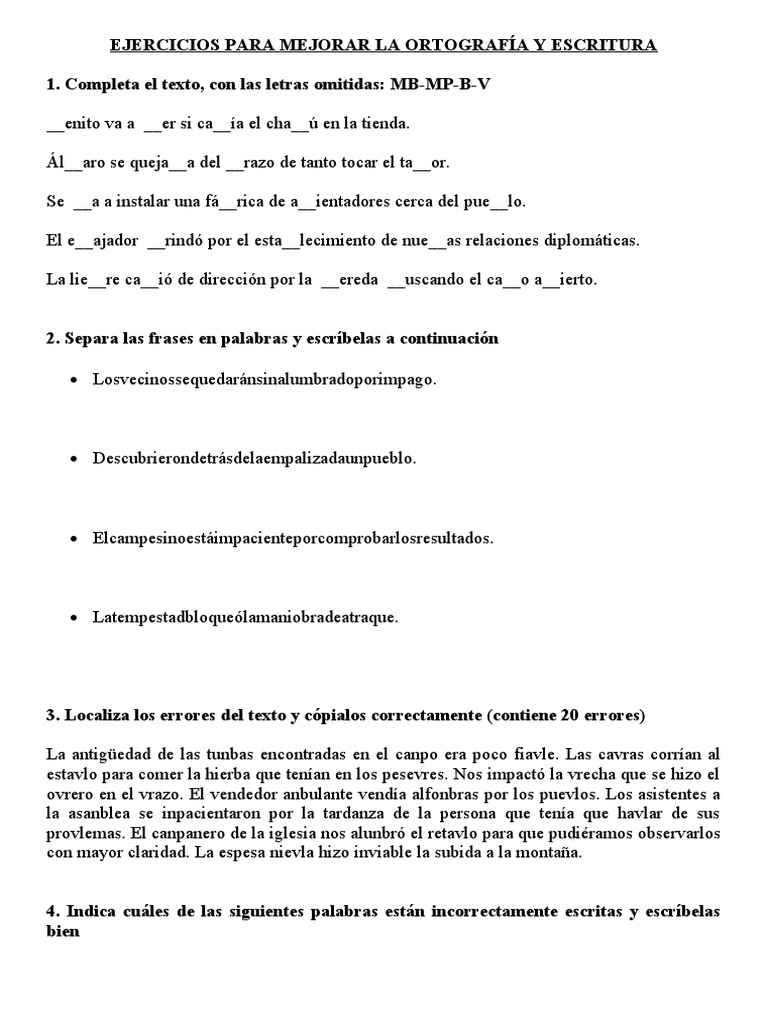 Ejercicios para Mejorar La Ortografía y Escritura | PDF | Lingüística