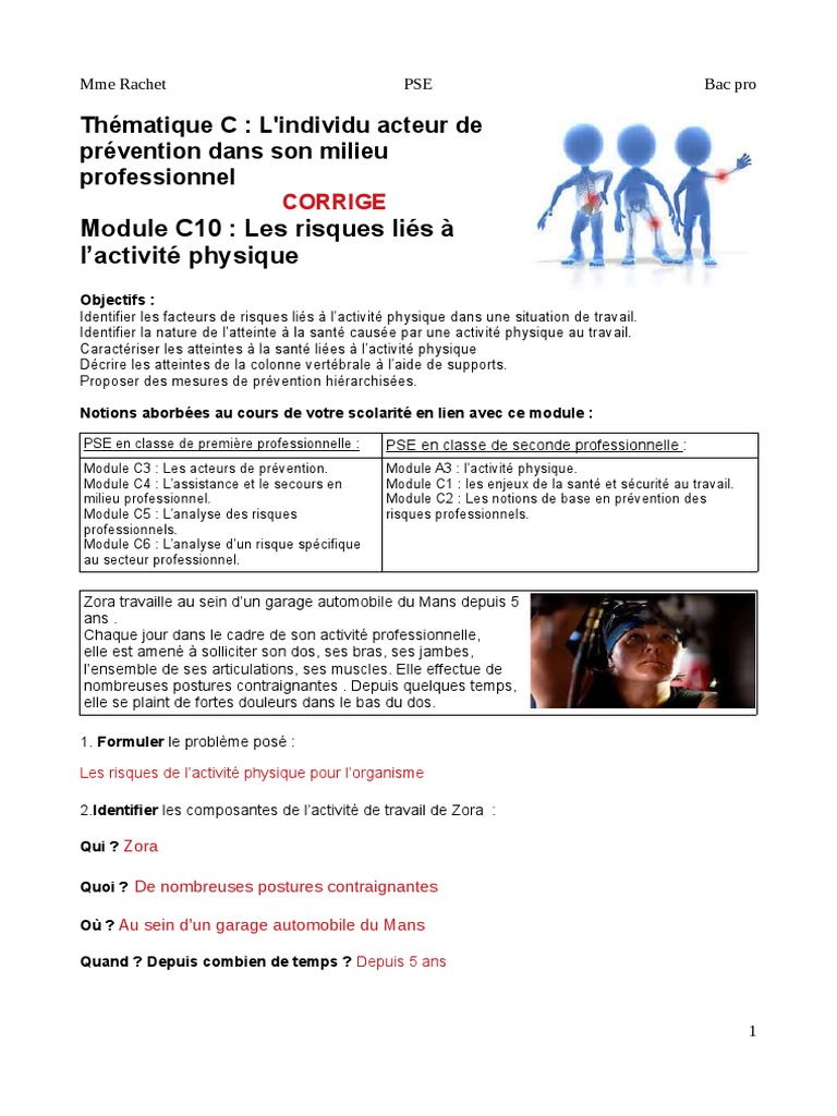 Theme C C10 Les Risques Lies A Activite Physique Corrige | PDF ...