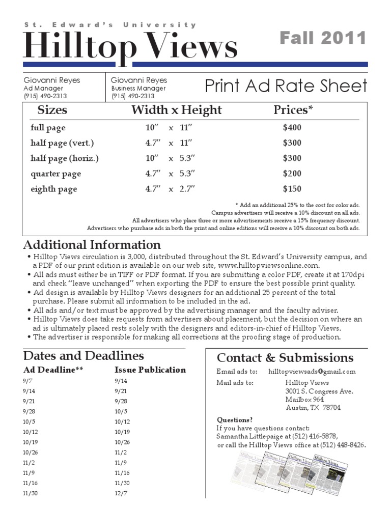 Ad Rates Sheet FA11 | PDF