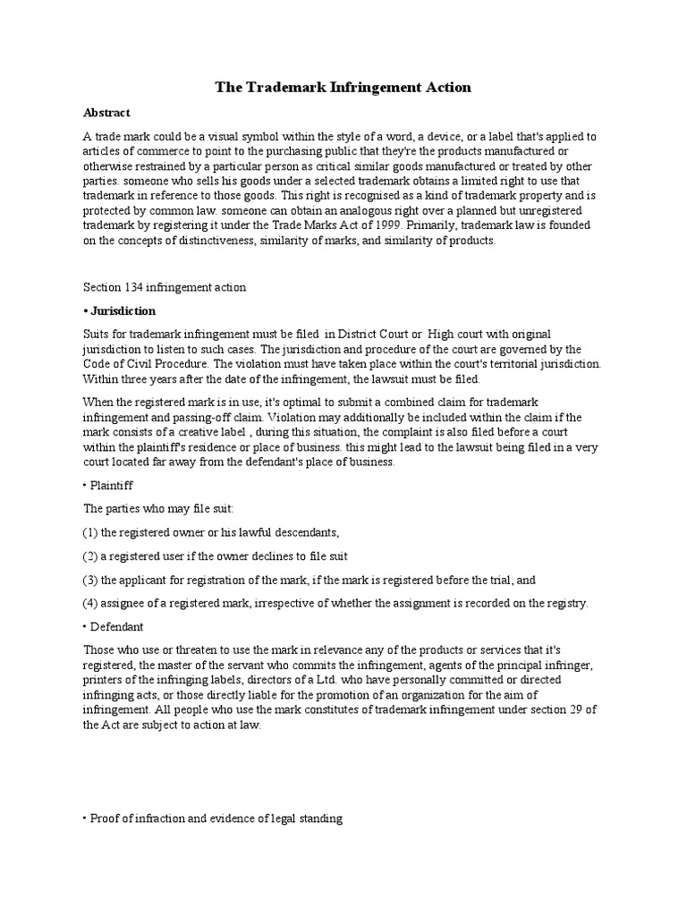 Trademark Infringement Legal Guide | PDF | Trademark | Lawsuit