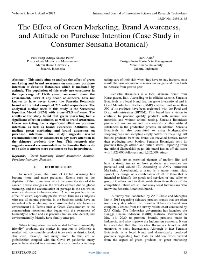 The Effect of Green Marketing, Brand Awareness, and Attitude On Purchase Intention (Case Study ...
