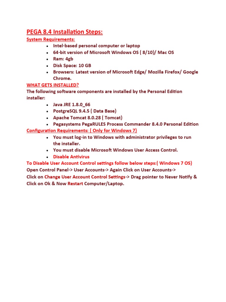 2 - Pega 8.4 Installation Steps | PDF | Installation (Computer Programs) | Microsoft Windows