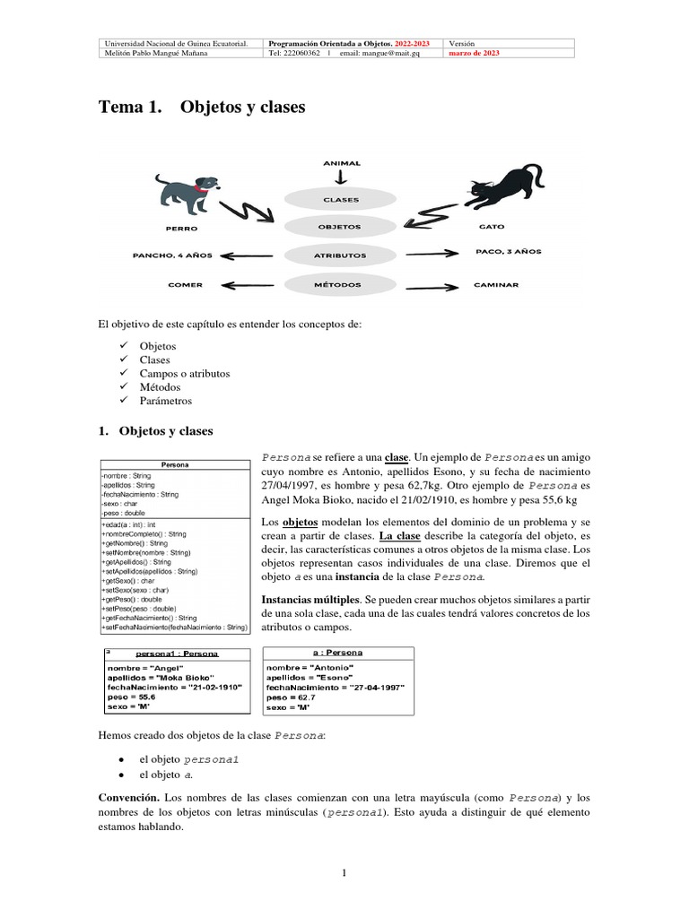 Tema 1. Objetos y Clases | PDF | Objeto (informática) | Java (lenguaje ...